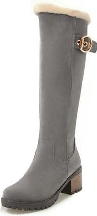 Generic Eestfy Bottes Hautes en Daim avec Doublure Sherpa Talon Bloc Boucle Dor&eacute;e Semelle Crant&eacute;e Plateforme Fermeture Lat&eacute;rale pour Voyage Marche Ext&eacute;rieure 