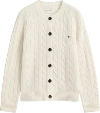 GANT Cardigan en laine dagneau torsad&eacute;e - Femme - Pulls - Blanc - Taille: 36 FR