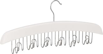 Relaxdays 5 x Gürtelhalter Kleiderschrank, Haken für 12 Gürtel, 360° drehbarer Haken, Lotusholz, 17,5x43x5,5 cm, weiß/Silber