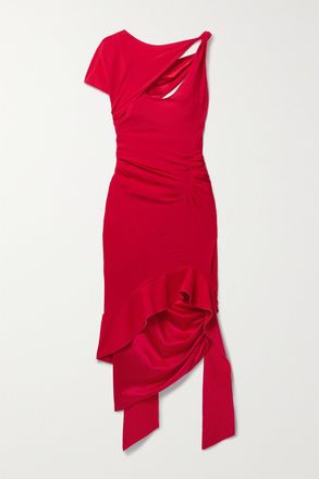 Commission Asymmetrisches Midikleid Aus Stretch-seidensatin Mit Cut-outs - Rot