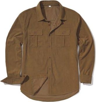 Generic Chemise en velours c&ocirc;tel&eacute; &agrave; manches longues pour homme, chemise en velours c&ocirc;tel&eacute; de couleur unie, chemise confortable et l&eacute;g&egrave;re, chemise minimaliste 