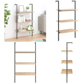 vidaXL Étagère inclinée 3 niveaux Marron clair et noir 64x35x120,5 cm - Bibliothèque - Étagère Murale - Meuble Rangement - Étagère Inclinée - Décoration