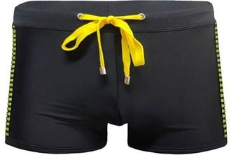 Generic Maillot de bain pour homme Polka Splicing Plat Sport Body Fitness Muscle S&eacute;chage rapide Corne Maillot de bain, Noir, XXL