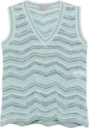 D.exterior Femme, Tops, Bleu, Taille: 36 FR V-neck Zig-Zag Top