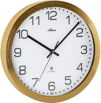 Atlanta Mocassin Funk Wanduhr 30 cm Gold Metallgehäuse 4371-9