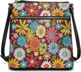 Coloranimal Sac &agrave; bandouli&egrave;re l&eacute;ger en cuir synth&eacute;tique avec fermeture &eacute;clair pour femme, Boho Flower