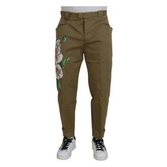 Dolce & Gabbana Homme, Pantalons, Vert, Taille: XS Pantalon Chino Floral