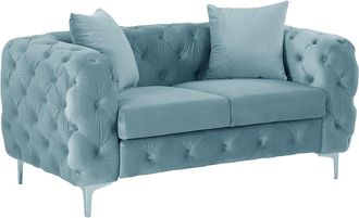 Vente-Unique Chesterfield-Sofa 2-Sitzer - Samt - Pastellblau - Edwina