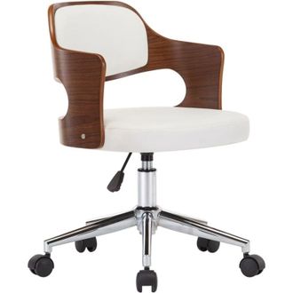 vidaXL Drehbarer Bürostuhl Weiß Bugholz und Kunstleder Vidaxl