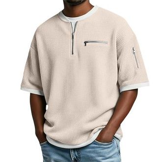 Generic DENGJIAMY Chemise gaufr&eacute;e &agrave; manches courtes tendance faux t-shirt deux pi&egrave;ces d&eacute;contract&eacute; pour vacances T-shirt de vacances avec fermeture &eacute;clair et c