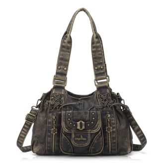 Angel Kiss Kleine Hobo-Tasche f&uuml;r Damen, Retro, gewaschenes Leder, ger&auml;umige Griffe oben, Geldb&ouml;rsen mit abnehmbarem Riemen, Bronze, Small