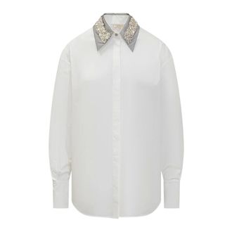Genny Femme, Blouses et Chemises, Blanc, Taille: 36 FR Chemise &agrave; Col Orn&eacute; de Cristaux