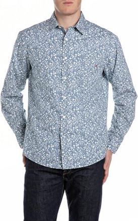 Replay M4148 Chemise, 010 Lt Blue/Natural White, L Hommes