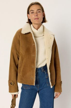 Gerard Darel Veste aviateur en peau lain&eacute;e - NATHALIE - Camel