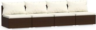 vidaXL Vidaxl - Canapé 4 places avec coussins Marron Résine tressée