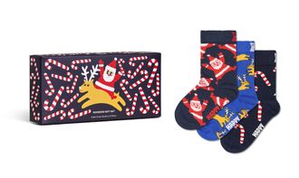 Happy Socks Weihnachtssocken für Kinder in Geschenkbox - Weihnachtsmann, Zuckerstange und Rentier - 3er-Pack für Kinder im Alter von 12-24 Monaten