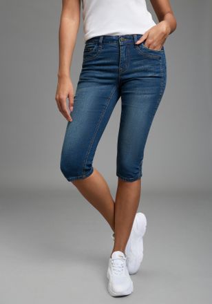 Arizona Caprijeans ARIZONA, Damen, Gr. 34, N-Gr, dunkelblau used, Denim/Jeans, Obermaterial: 76% Baumwolle, 16% Polyester, 7% Viskose, 1% Elasthan, unifarben,