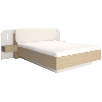 Vente-Unique Lit avec chevets 160 x 200 cm - Avec LEDs - Coloris : Beige et naturel - LYORIMA