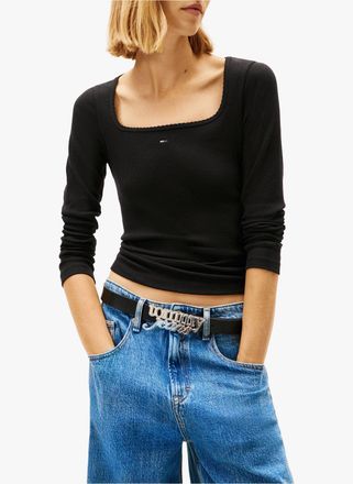 Tommy Hilfiger T-shirt c&ocirc;tel&eacute; &agrave; col carr&eacute; en coton m&eacute;lang&eacute;