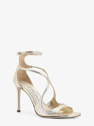 Jimmy Choo London Womens Sandals Azia Glittered Leather Gold