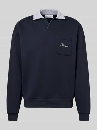 Review Sweatshirt mit Kontrastkragen und Brusttasche mit Logo-Bestickung