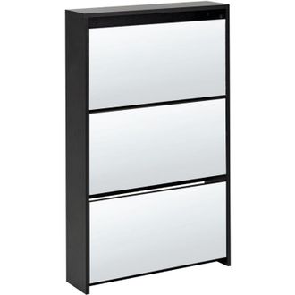 Beliani Beliani - Meuble à Chaussures Cadre mdf 3 Compartiments de Rangement Face Avant Miroir Noir Midfield