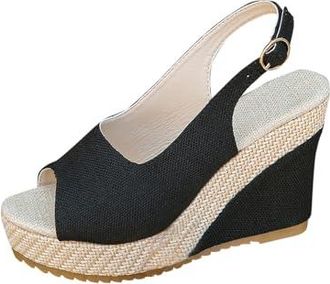 Generic Sandales compens&eacute;es pour femme - Style d&eacute;contract&eacute; et &eacute;l&eacute;gant - Bout ouvert - Couleur unie - &Eacute;l&eacute;gantes - Semelle &eacute;paisse - Confortables - Sandales d&eacute;t