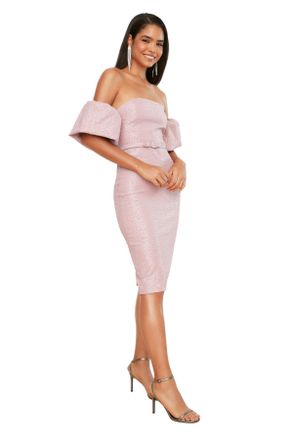 Trendyol Damen Jacquard-kleid mit Bögen Dress, Rosa, 42 EU