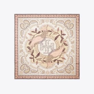 Tory Burch Damen Quadratisches Bandanatuch aus Seide mit Kakadu-Print