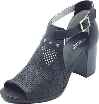 Nero Giardini NeroGiardini E615050D Osaka Noir Sandales pointues pour femme en cuir perfor&eacute; avec talon haut, Noir, 40 EU