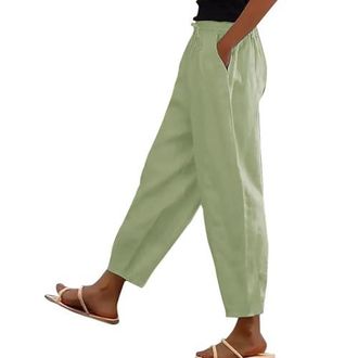 Generic Pantalon d&eacute;t&eacute; court en lin m&eacute;lang&eacute; avec taille haute &eacute;lastique et cordon de serrage, pantalon d&eacute;t&eacute; court &agrave; jambe large avec poches, style sarouel d&eacute;co