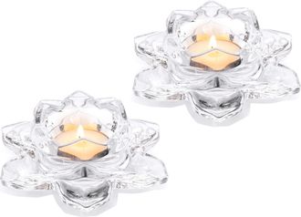 Nuptio Kristall Lotus Kerzenhalter 2 St&uuml;ck Teelichthalter f&uuml;r 4.5cm Durchmesser Stumpenkerzen Glas Votiv Teelichter Bulk f&uuml;r Romantische Hochzeit Partei Haus
