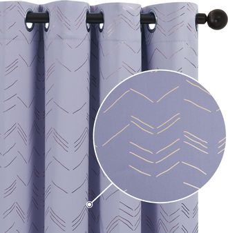 Deconovo Verdunkelungsvorhänge mit Ösen Blickdichte Gardinen Wohnzimmer Dicke Thermische Vorhänge Kälteschutz Thermogardine mit Linienmuster, 183x117 cm(HöhexB