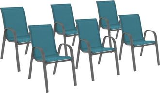 IDMarket Lot de 6 chaises de jardin LYMA m&eacute;tal et textil&egrave;ne empilables bleu canard