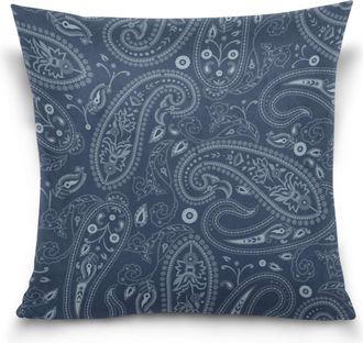 HMZXZ Kissenbezug 50x50cm Ethnisch Paisley Marine Blau Muster Dekorative quadratische Kissenbez&uuml;ge Kissenh&uuml;ller f&uuml;r Couch Sofa Schlafzimmer Wohnzimmer
