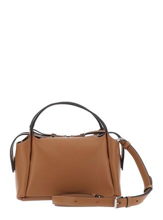 Tod's Womens Shoulder Bag With T Plaque, Brown Leather Calf