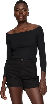 Urban Classics Damen Womens Off-The-Shoulder Rib Long-Sleeved T Shirt, Schwarz, XXL EU