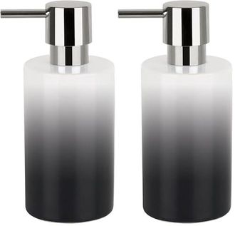Spirella Seifenspender Tube | mit Pumpe | Fl&uuml;ssigseifen-Spender | Porzellan | 300ml | Langliebig und Robust | Grau/Wei&szlig;, Unique (Packung mit 2)