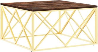 vidaXL Vidaxl - Table basse dor&eacute; acier inoxydable et bois massif r&eacute;cup&eacute;ration