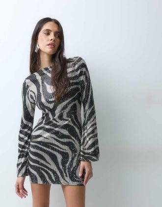 Asos Minikleid mit Zebra-Print und Pailletten-Multi