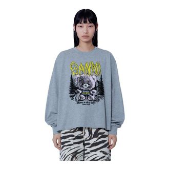 Ganni SweaT-shirt B&aacute;sico en Jersey de Algod&oacute;n - Femme - Sweatshirts et sweats &agrave; capuche - Gris - Taille: 38 FR