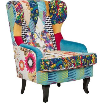 Beliani Fauteuil Style Berg&egrave;re en Tissu Patchwork Multicolore Pieds Noirs Pop Art Molde