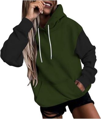 Generic Sweats &agrave; capuche &agrave; manches longues pour femme 2024 - Automne et hiver - D&eacute;contract&eacute; - Ample - Pull Y2K, vert, Large