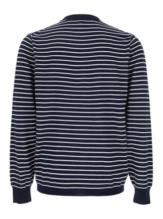 After Pray Mens Blue Crewneck T-Shirt With Striped Motif Cotton Top