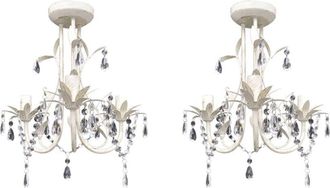 vidaXL Vidaxl - Lustres suspendus &agrave; cristaux 2 pcs Blanc &eacute;l&eacute;gant