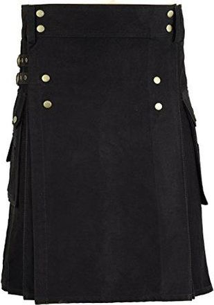 Hamilton Kilts Hommes Écossais 100% Coton Kilt Jupe De Luxe Tartan 8 Cour - Noir (Waist 52 (132 cm))