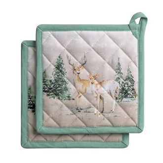 Maison d'Hermine Deer in The Woods Lot de 2 maniques 100% Coton pour Barbecue, Cuisiner, Cuisson, Micro-Ondes, Griller, Thanksgiving/Noël (20cm x 20cm)