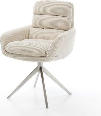 DELIFE Esszimmerstuhl Abelia-Flex mit Armlehnen Cord Beige Kreuzgestell breit Edelstahl, Esszimmerst&uuml;hle
