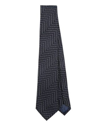 Emporio Armani cravate en soie &agrave; logo jacquard - Bleu