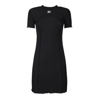 Palm Angels Schwarzes Kleid mit gesticktem Logo - - Dresses - Damen - Schwarzk - M